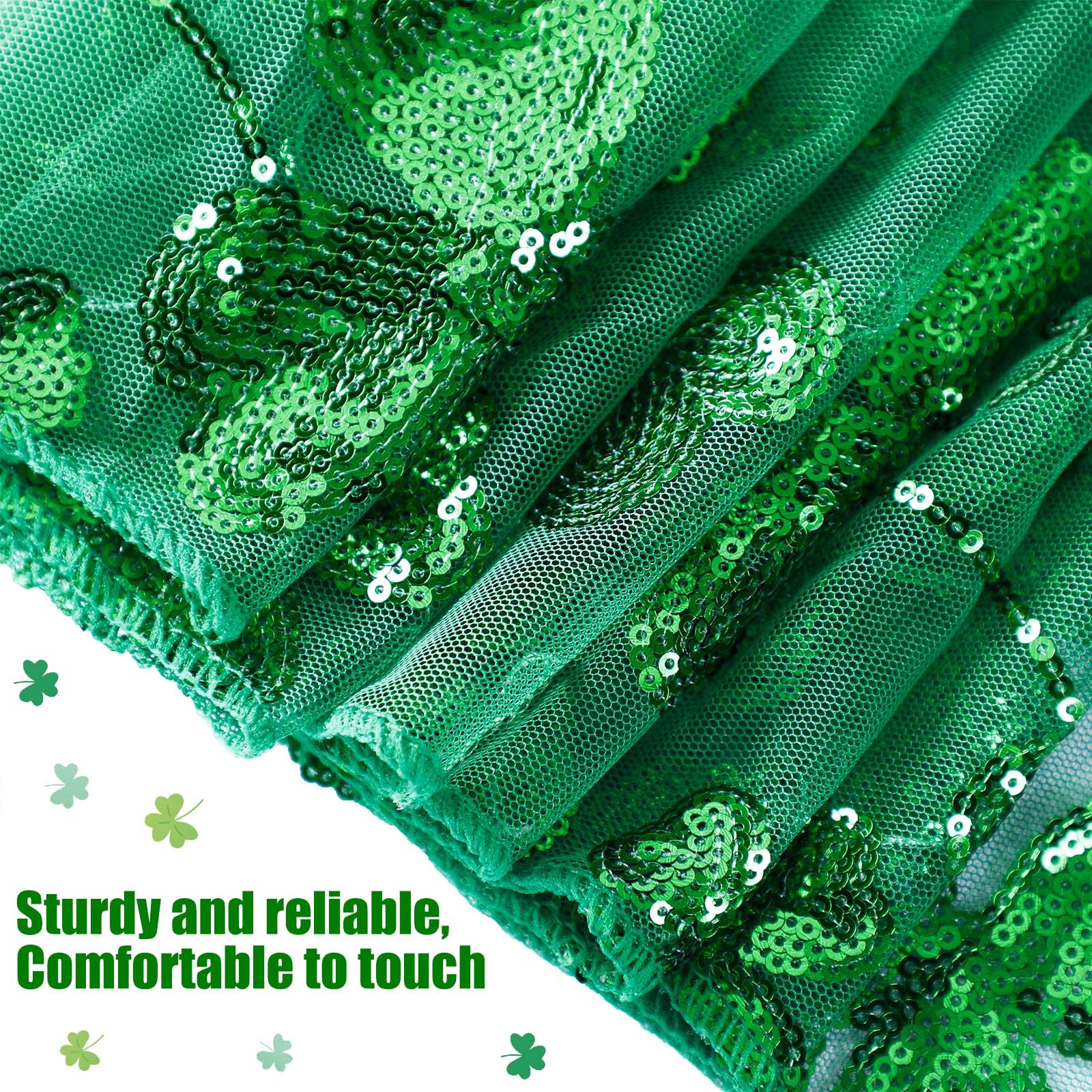 St Patrick's Day Sequin Table Runner Decoration Lucky Shamrock Table Runners with Green Irish Shamrock Sequin 72 x 12 Inch Rectangle Table Runner for St Patricks Day Party Event Decorations(1 Pcs)