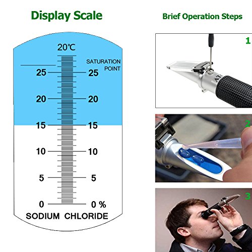 Salinity Refractometer 0~28% Scale Range, Measuring Sodium Chloride Content in Brine, Seawater and Industry. Salinometer for Food with Automatic Temperature Compensation (ATC)