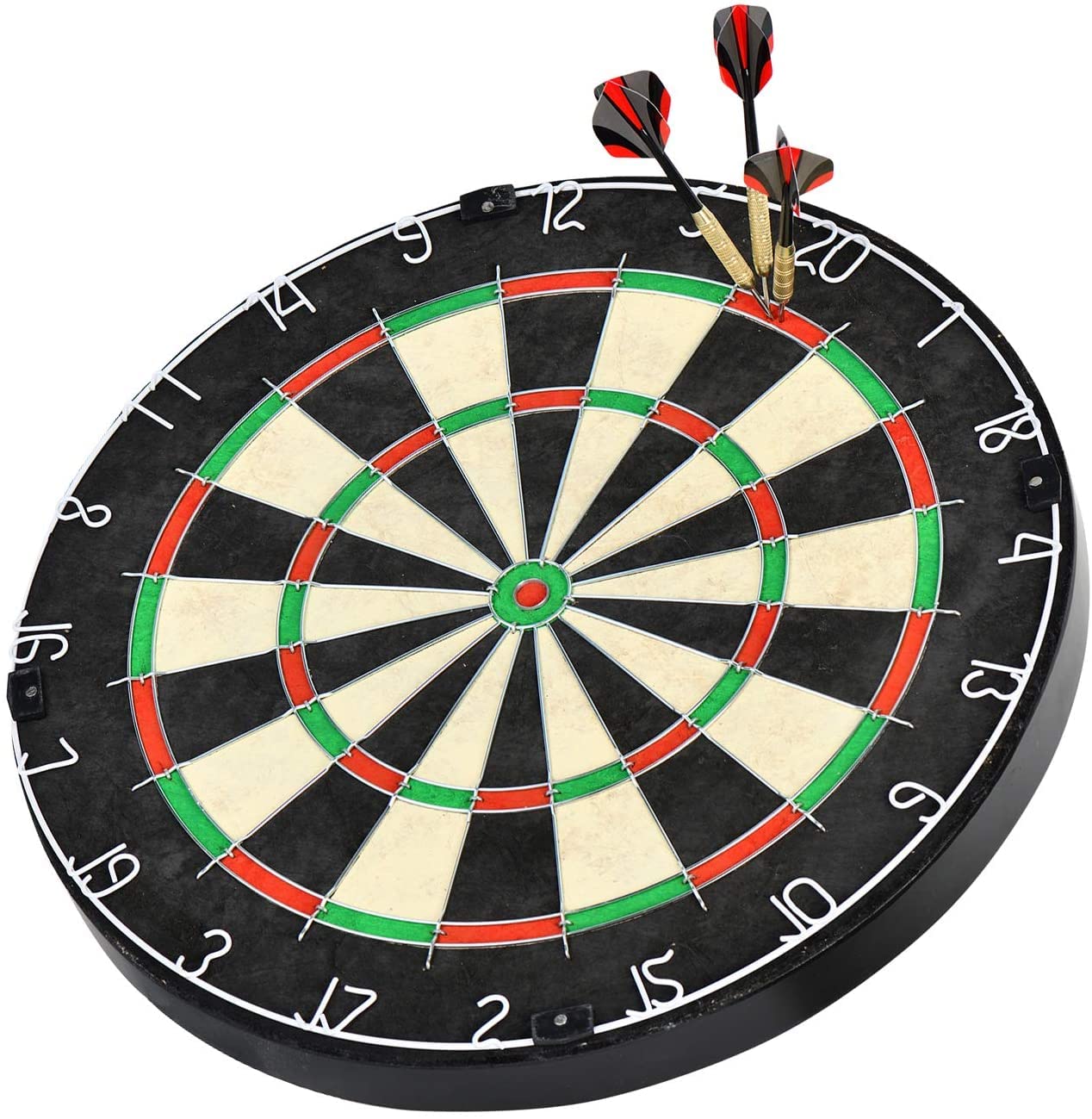 LinkVisions Sisal/Bristle Dartboard with Staple-Free Bullseye 17.8β x1.5 and 12 Steel Tip Darts 18g, Dartboard Mounting Kits Included