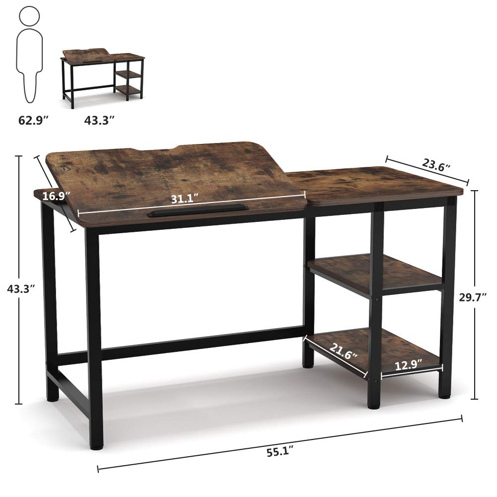 LITTLE TREE Drafting Table, Multi-Function Drawing Table with Adjustable Tiltable Stand Table Board, Can Also be Computer Desk, Writing Desk or Workstation for Office and Home Use. (Rustic Brown)