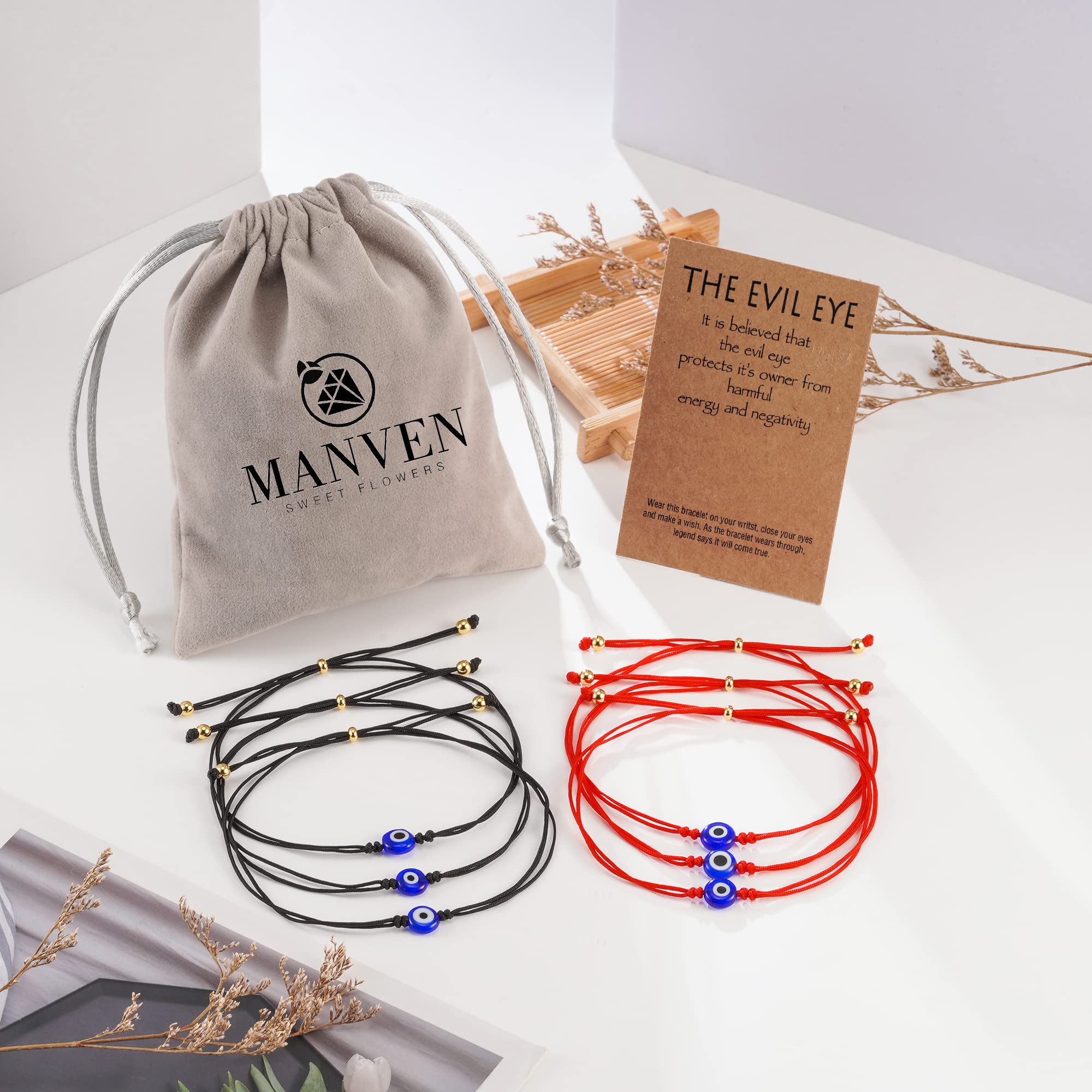 MANVEN Evil Eye Bracelet Nazar Kabbalah Red Protection Bff Friendship Ojo Turco Good Luck String Bracelets for Women Men