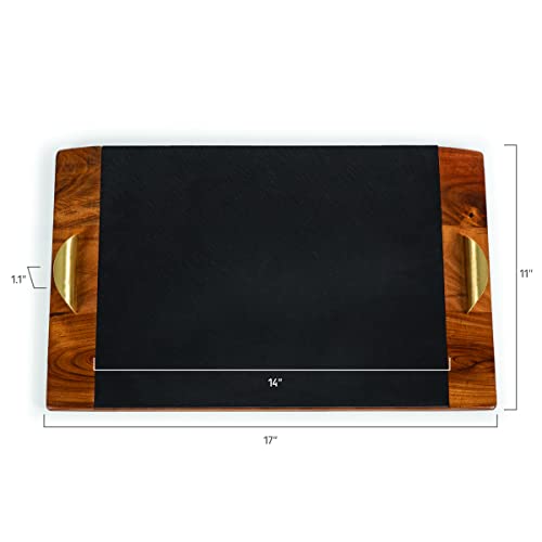 TOSCANA - a Picnic Time brand Covina Slate Serving Tray, Charcuterie Board Set, (Acacia Wood & Slate Black with Gold Accents) Large