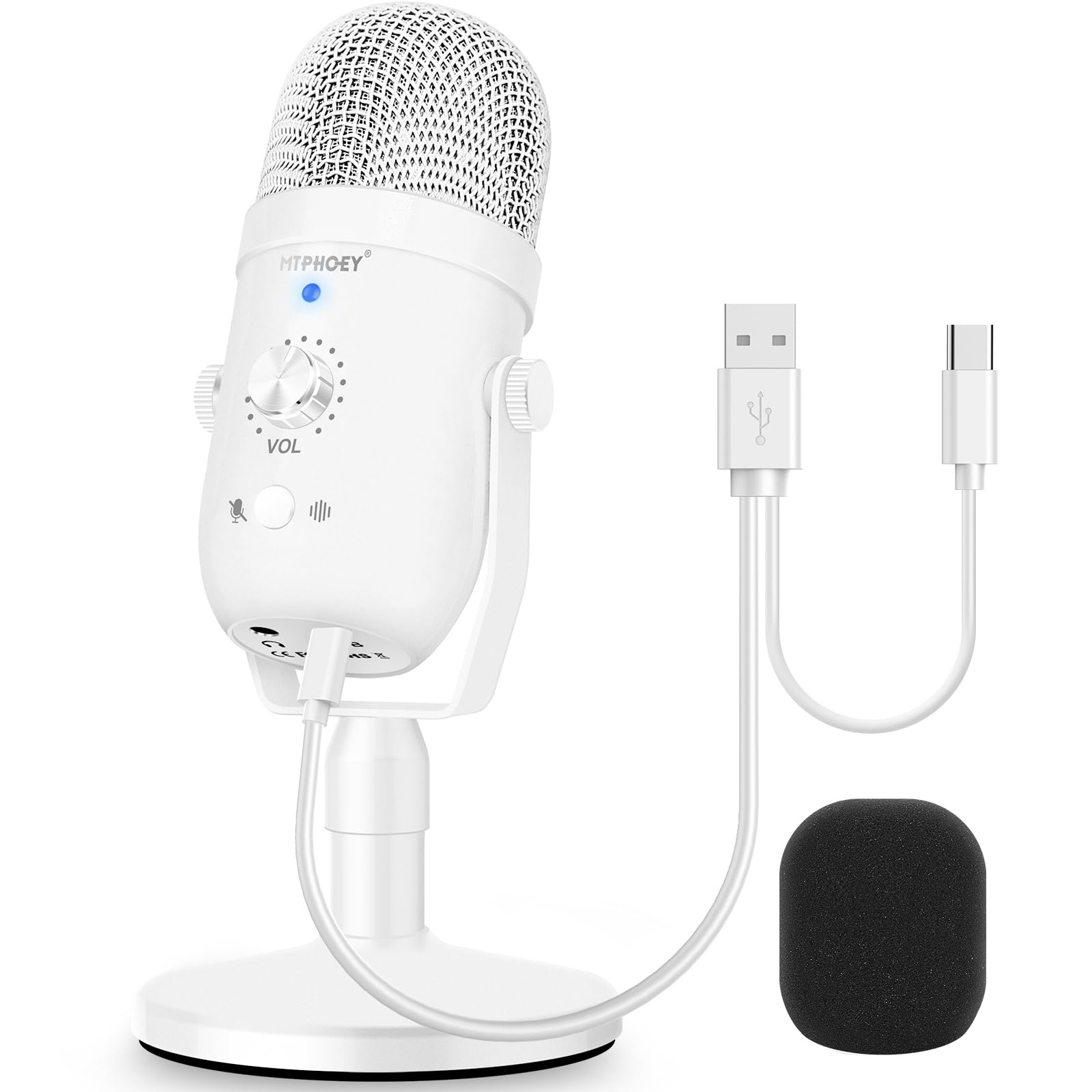 MTPHOEY USB Podcast Microphone,Pro Computer Condenser Gaming Mic for PC/Laptop/Phone/PS4/5 with Noise Cancelling,Metal Asmr Microphone Plug&Play, Mute Button for Streaming,Podcast,Gaming,TikTok