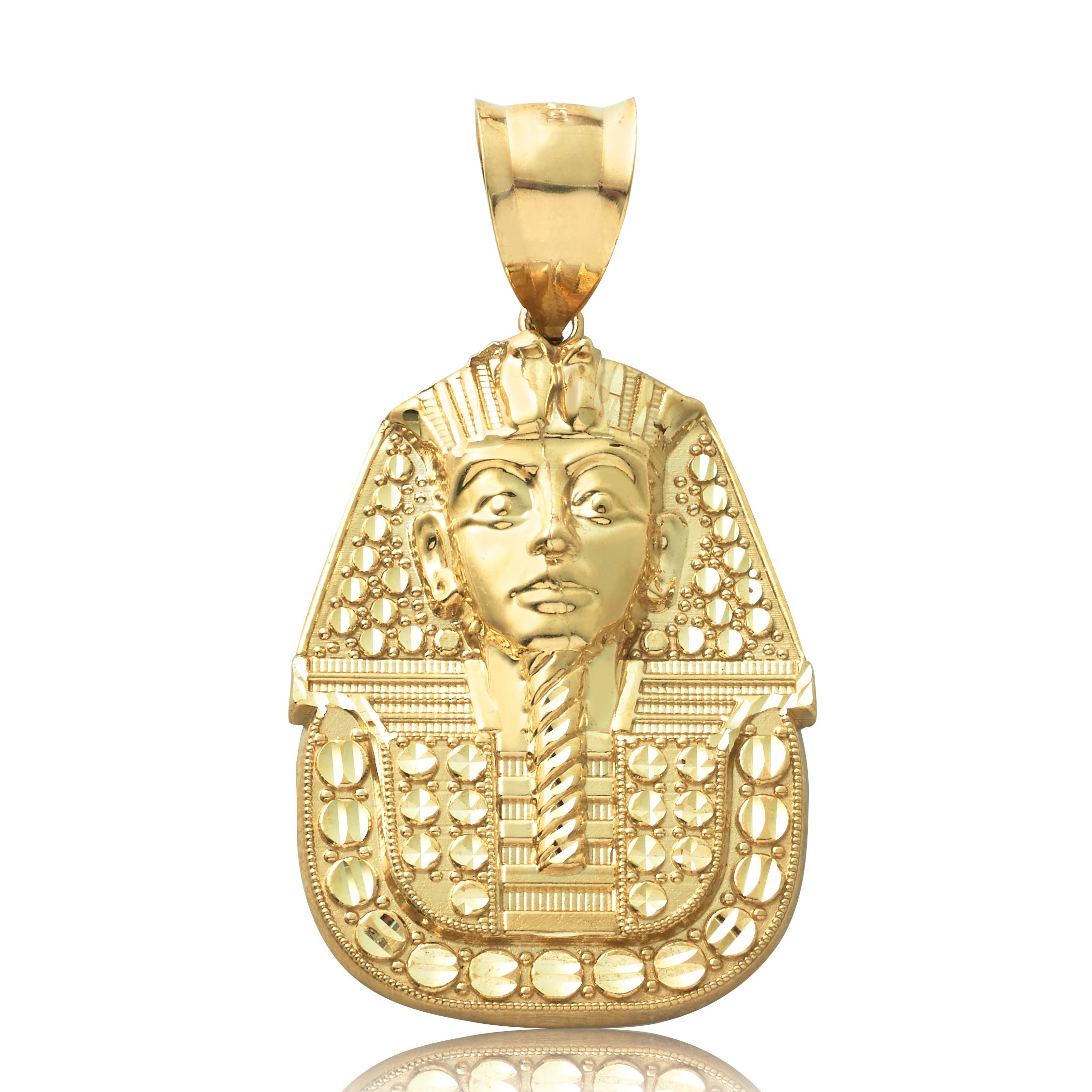LoveBling 10K Yellow Gold Diamond Cut Pharaoh King Tut Egyptian Head Pendent Charm (2.01" x 1.09")