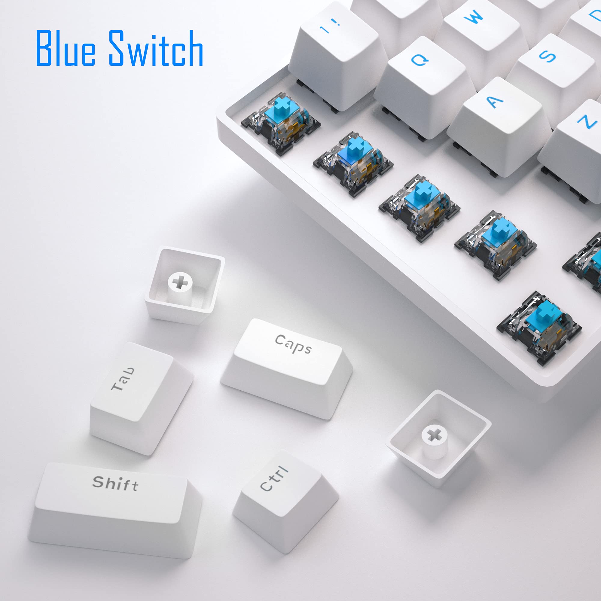 MageGee MK-Mini 60% Mechanical Gaming Keyboard, 61 Keys TKL Compact Gaming Keyboard with Blue Switches, Portable Blue LED Backlit USB Type-C Wired Office Keyboard for PC Laptop Computer, White
