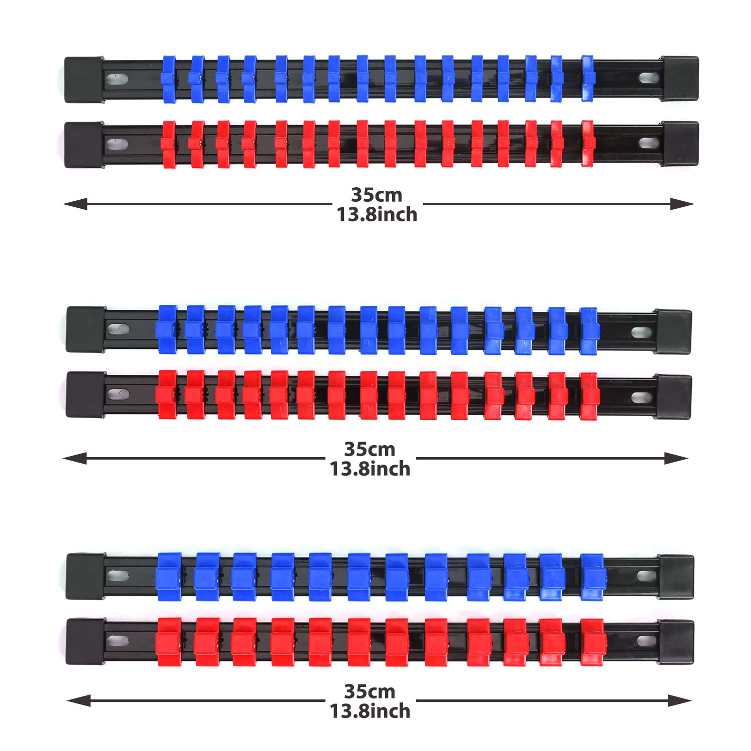Mayouko ABS Socket Organizer Drive Socket Holder, 1/4” Drive x 32 Clips, 3/8” Drive x 30 Clips, 1/2” Drive x 24 Clips,Portable Socket Clip Rail Holder, 6 Pieces Set