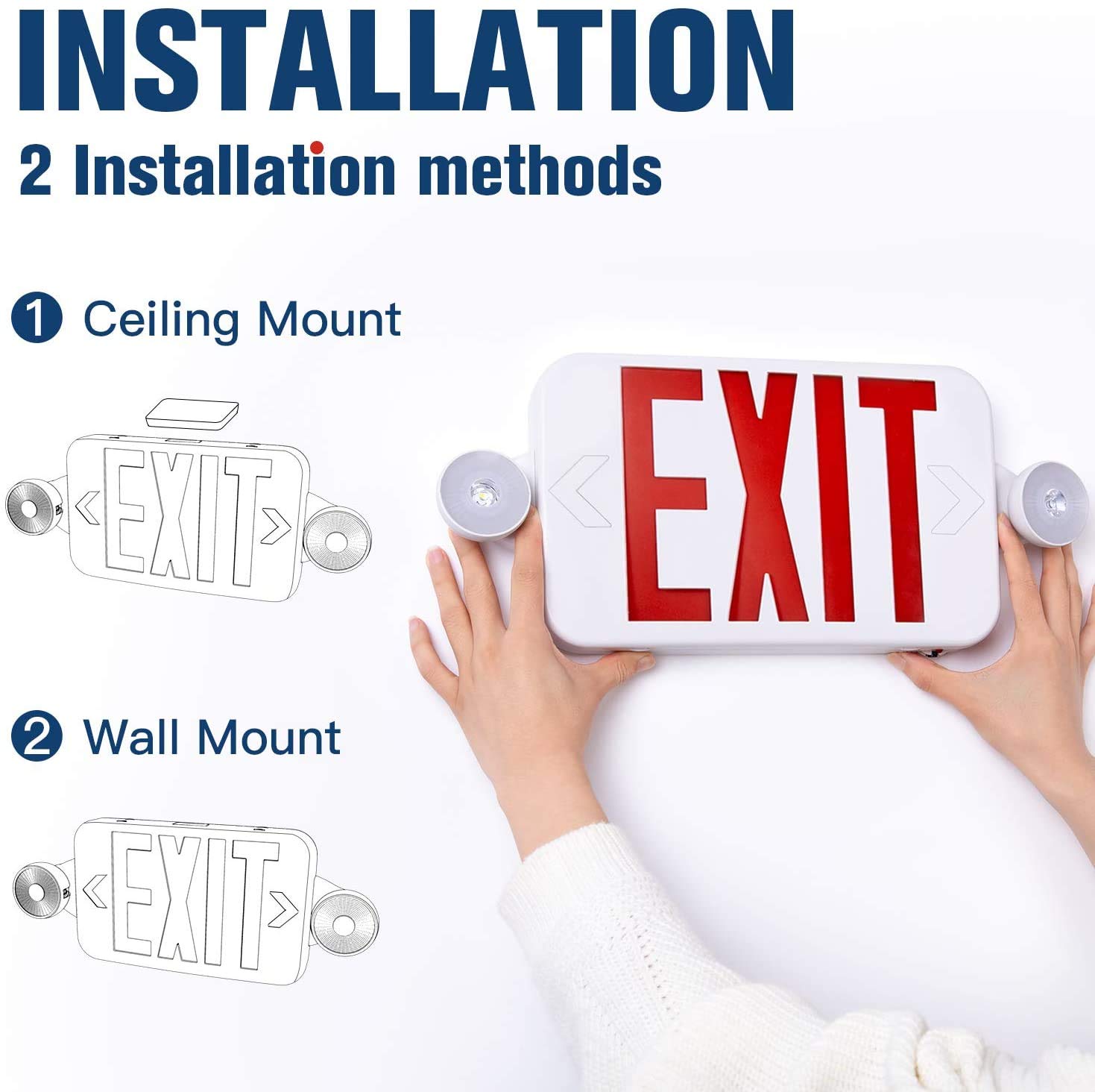 Litufine Exit Sign with Emergency Lights, Two LED Adjustable Head Emergency Exit Light, Exit Sign for Business (1-Pack)