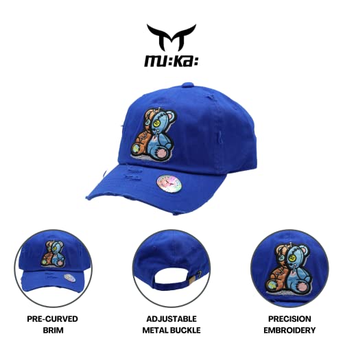 MU:KA: Bear Embroidered Graphic Baseball Cap Adjustable Cotton Dad Hat for Men and Women (Voodoo Bear (Royal))