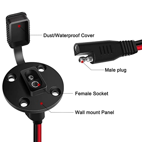 Leehitech SAE Power Socket Sidewall Port Connector Harness, 12AWG 1FT SAE Quick Disconnect Panel Mount Cable for RV Solar Battery 3-Pack