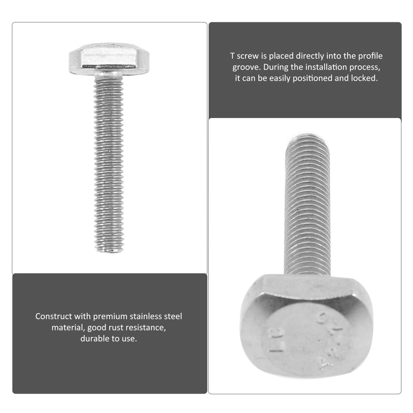 VICASKY 6pcs T Slot Bolt Stainless Steel 304 M6x35 Bolt T Slot Drop-in Stud T-Type Screws Sliding T Shape Screws Full Thread