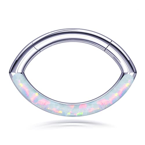 OKSOLE Titanium Septum Ring G23 Titanium Opal Septum clicker Hypoallergenic Nose Ring Hypoallergenic Septum Ring Hoops (evil eye White opal, 10mmx6mm)