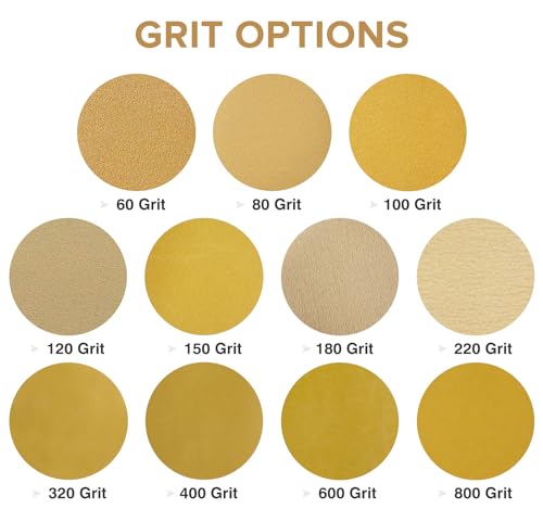 Shawya 100 PCS 6 Inch Gold PSA Sanding Discs 80 Grit Self Adhesive Sticky-Back Sandpaper for DA Sander Automotive Car Paint Woodworking Wood Metal Finishing