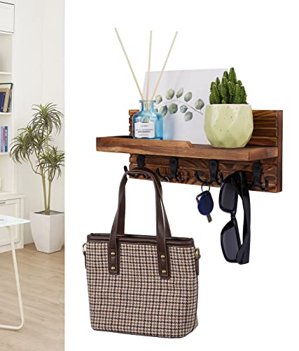WeBravery Decorative Key Hanging Rack with 4 Double Hooks β Easy Install Natural Wooden Key and Mail Holder for Wall Mount β Entryway Decor Rack with Shelf