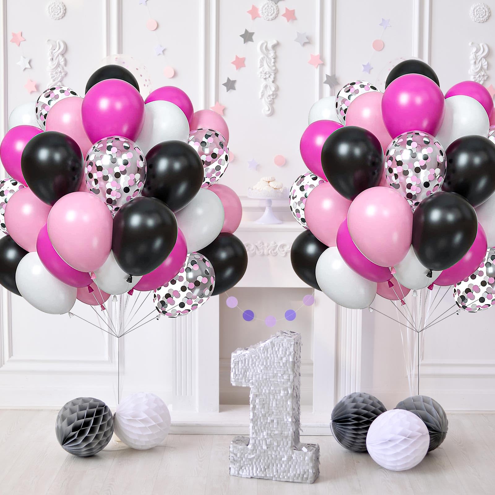White Pink Rose Red Black Balloons and Confetti Balloon for Birthday Baby Shower Wedding Graduation Party Decoration