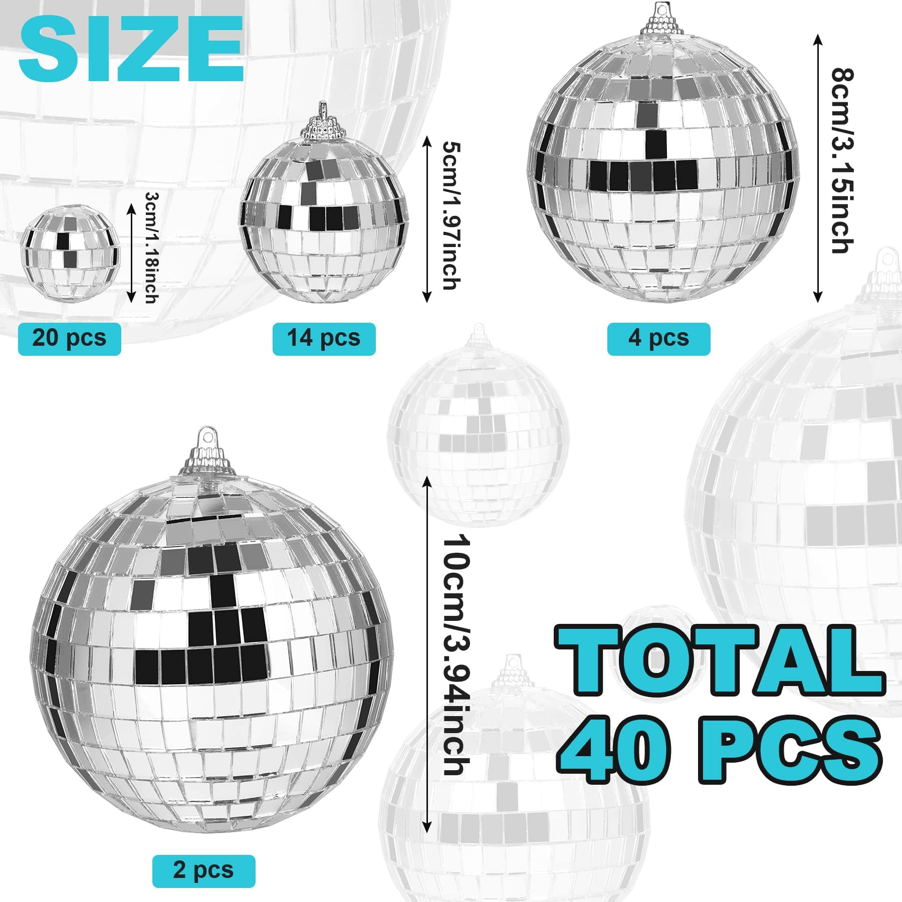 MARFOREVER 40 PCS Mini Mirror Disco Balls 2 Inches Reflective Mirror Ball Ornaments Small Disco Ball Silver Hanging Ball for Christmas Easter Tree Party Home Decorations
