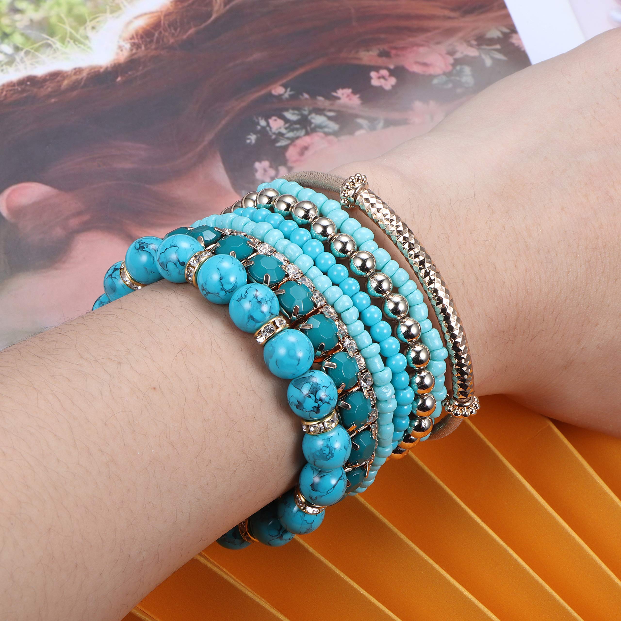 Magitaco 6 Sets Bohemian Stackable Bead Bracelets for Women Multilayered Stretch Bracelet Set Multicolor Fashion Jewelry Style C