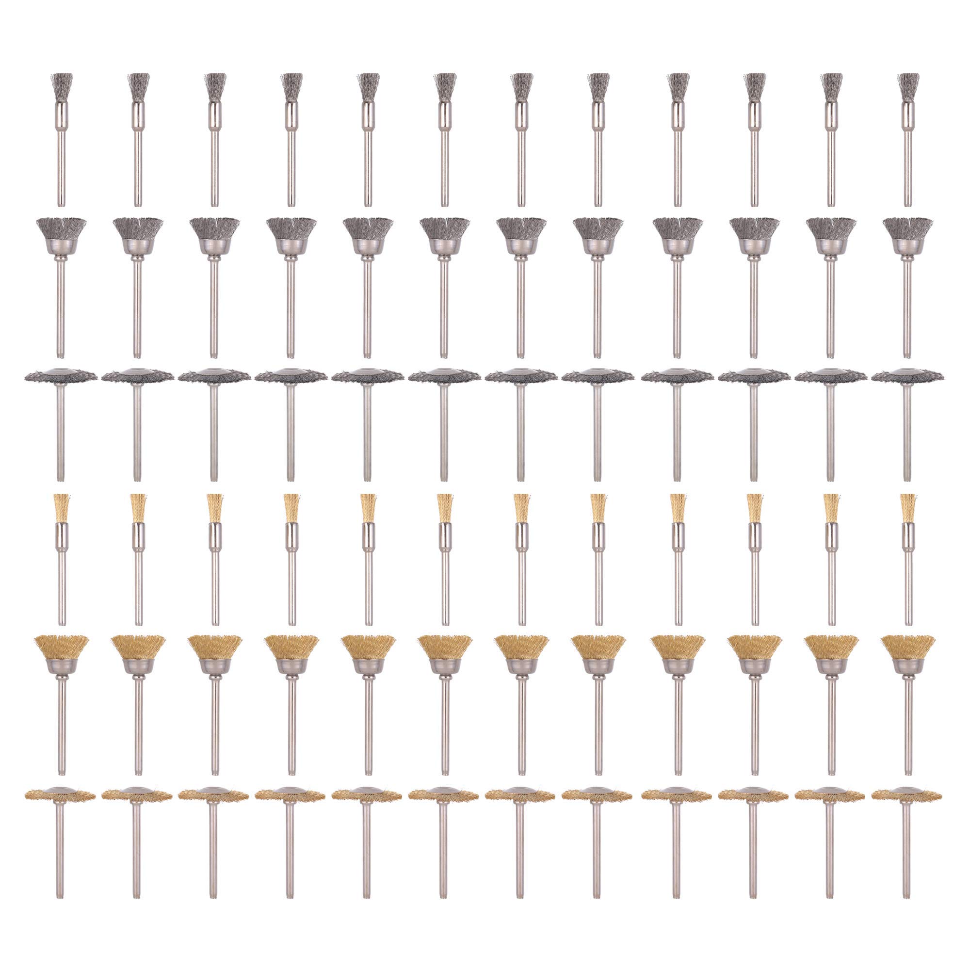 Rocaris 72 Pack Wire Wheel Brushes Set, Brass and Steel Wire Brush Set 1/8" Shank for Rotary Tools Accessories Polish Clean Tools