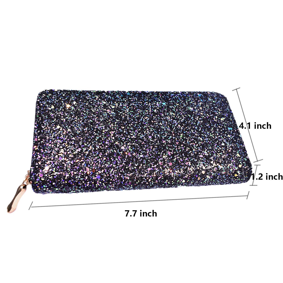 Laimi Duo Bling Black Glitter Clutch Shiny Handbag RFID Blocking Leather Wallet Multi Card Organizer for women