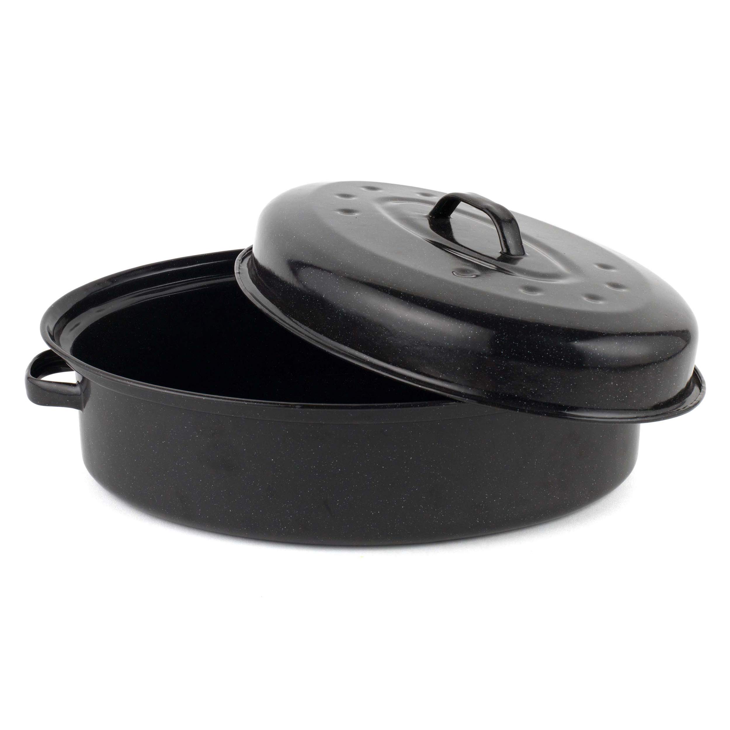 Russell Hobbs® CW11491 Vitreous Enamel Romano Self Basting Roaster with Lid | Dishwasher Safe | Oven Safe | Long Lasting | 36 cm | Black