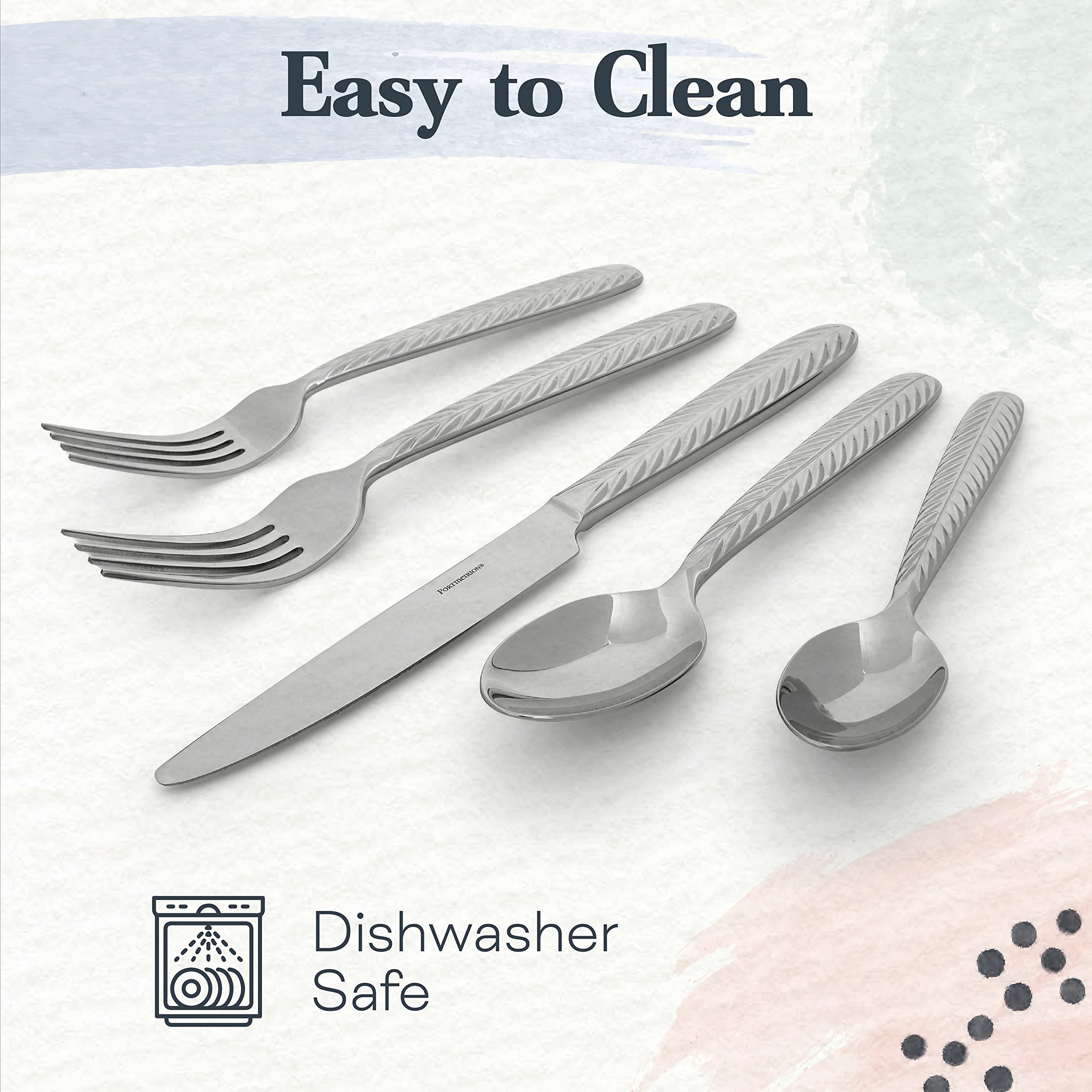 Portmeirion Botanic Garden Flatware Set Service for 4 | Utensil Sets - Dishwasher Safe | Silverware Sets - 18/10 Stainless Steel | Cutlery Set with Triple Leaf Detailing | 20 Piece Set