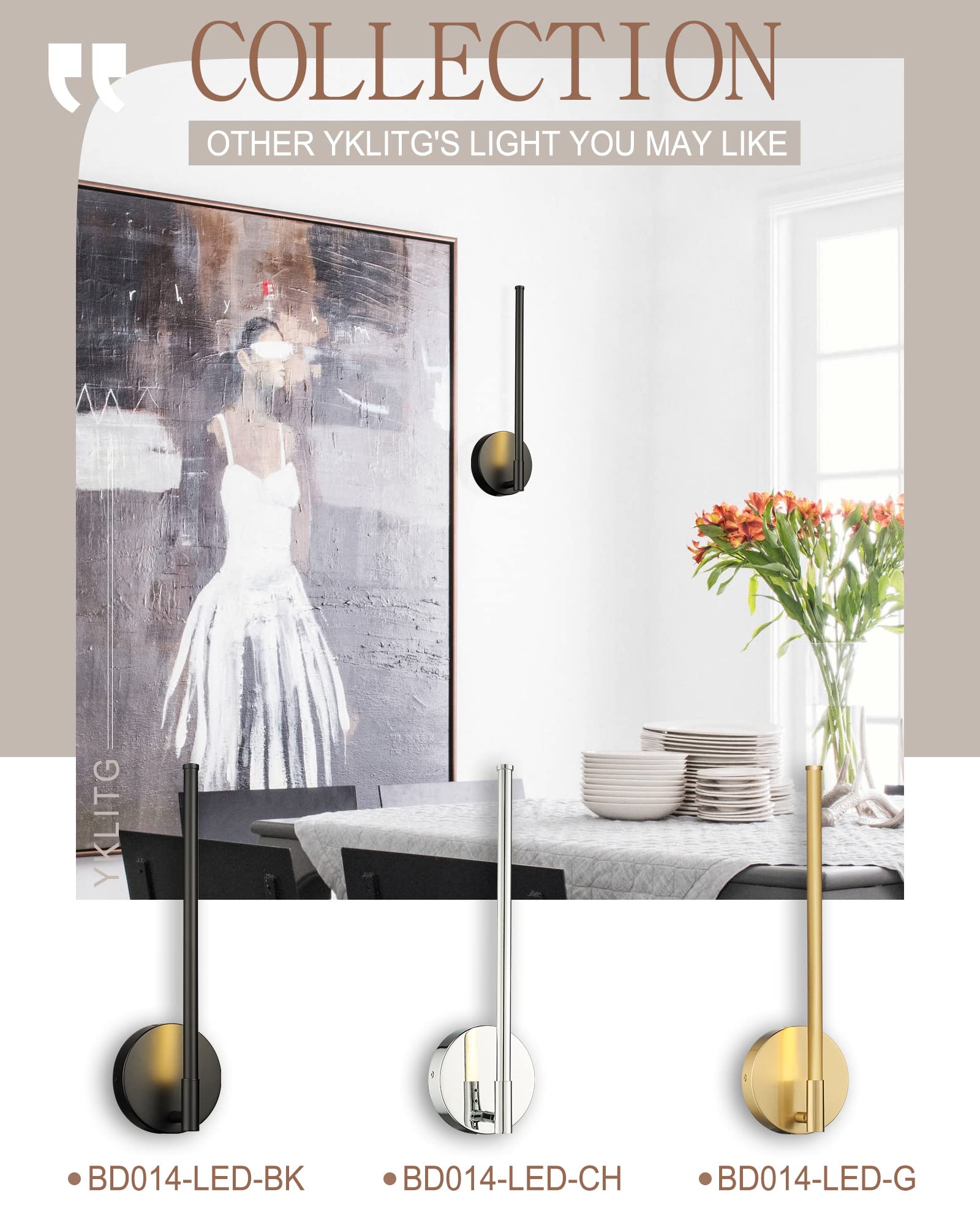 YKLITG 2 Pack Bathroom Light Fixtures, 16.13 inch Black Dimmable LED Modern Vanity Light, Bathroom Light Fixtures Over Mirror, Bathroom, Hallway, Bedroom, 3000K, BD014-LED-BK