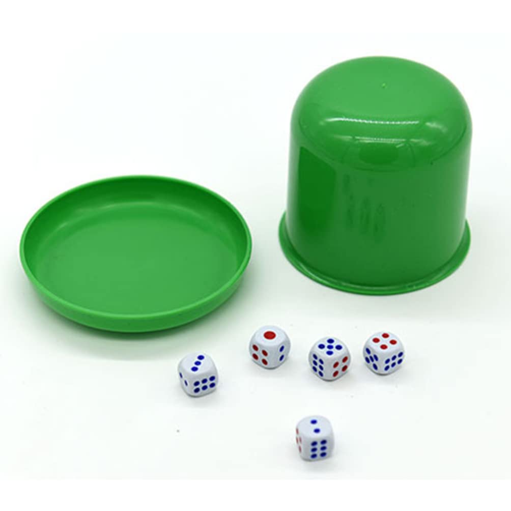 STOBOK Dice Cup with Lid and Tray Set, Plastic Dice Cup Dice Box Game Prop Dice Shaker Cup Dice Stacking Cup with 5 Dice for Dice Games Family Party Supplies