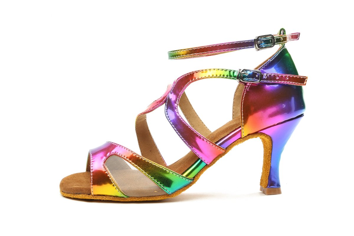 Minishion GL249 Women's Ankle Strap Multicolor Synthetic Fashion Dance Shoes Colorful Party Prom Sandals US 10