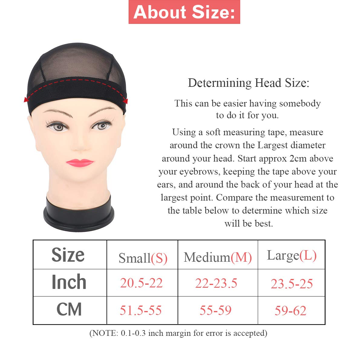 Leeven 5 Pcs/lot Stretchable Nylon Net Mesh Dome Caps for Making Wigs Black Breathable Wig Cap for Women Medium Size 22"-23.5"