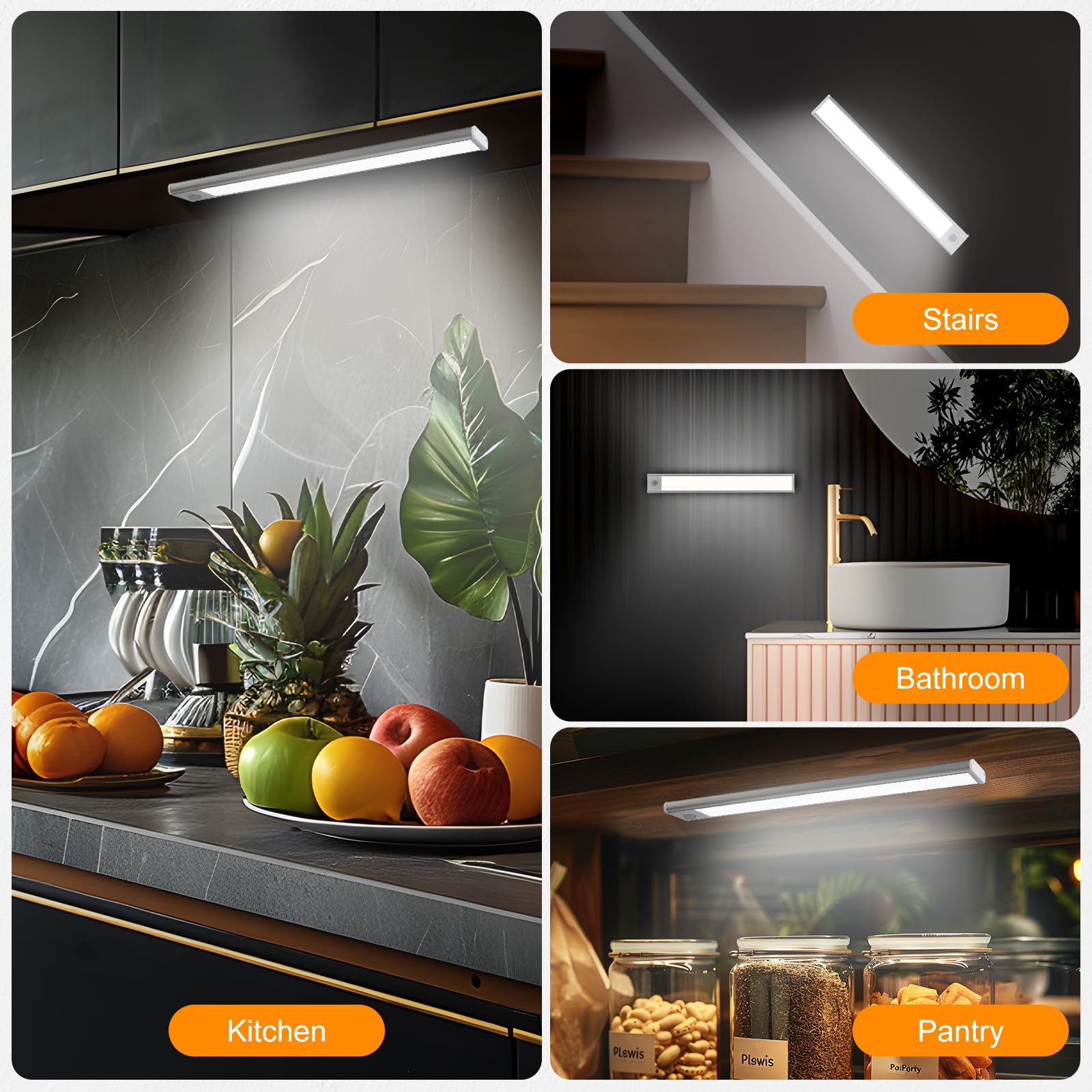 Under Cabinet Lighting Motion Sensor Closet Lights 1000mAh Rechargeable Under Cabinet Lights Wireless 80 Led Lights with Hook Under Counter Lights for Kitchen,Indoor,Wardrobe,Hallway(3 Colors)