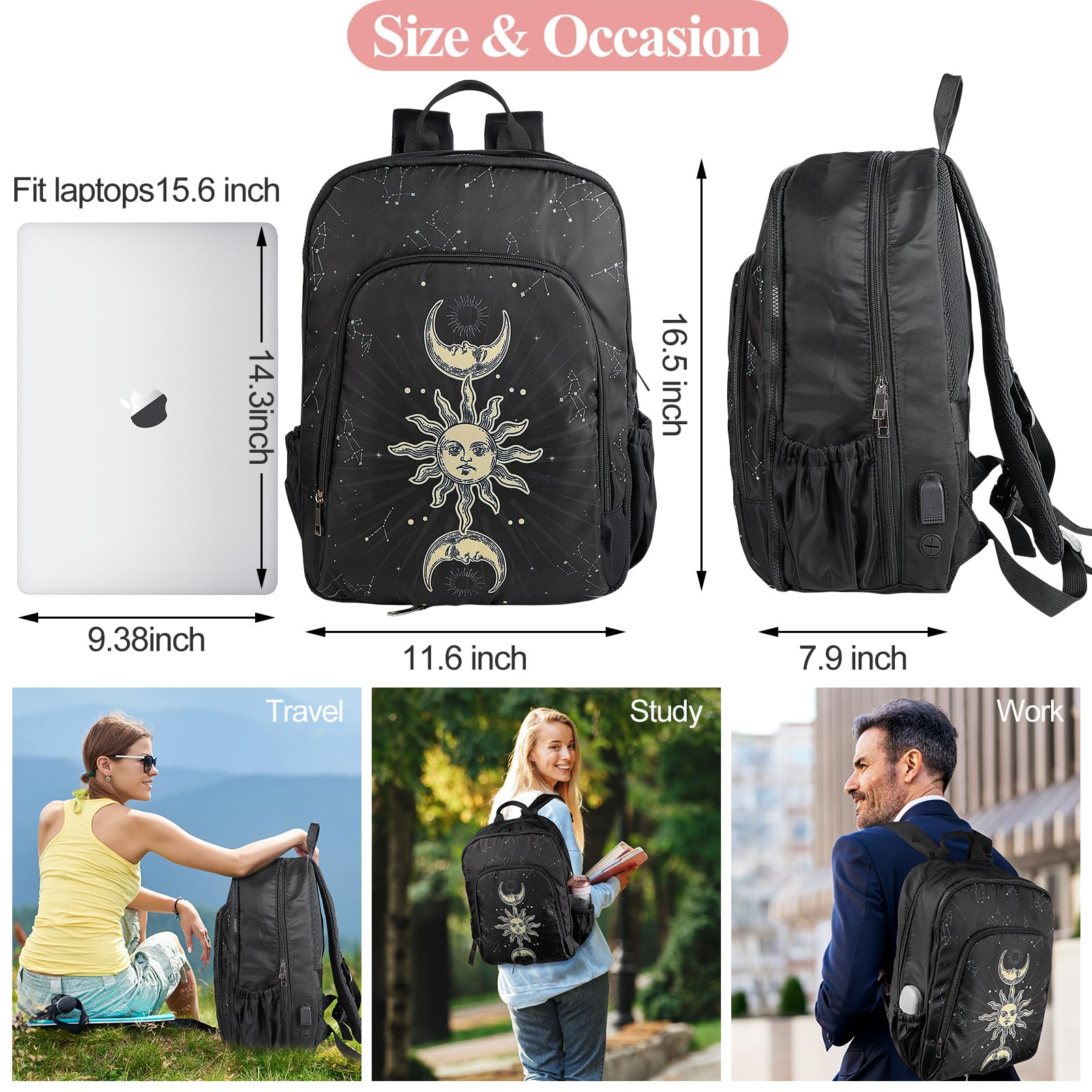 MHJY Carry On Backpack Travel Backpack for Women with Detachable Toiletry Bag,15.6 Inch Laptop Backpack Airline Approved,Black