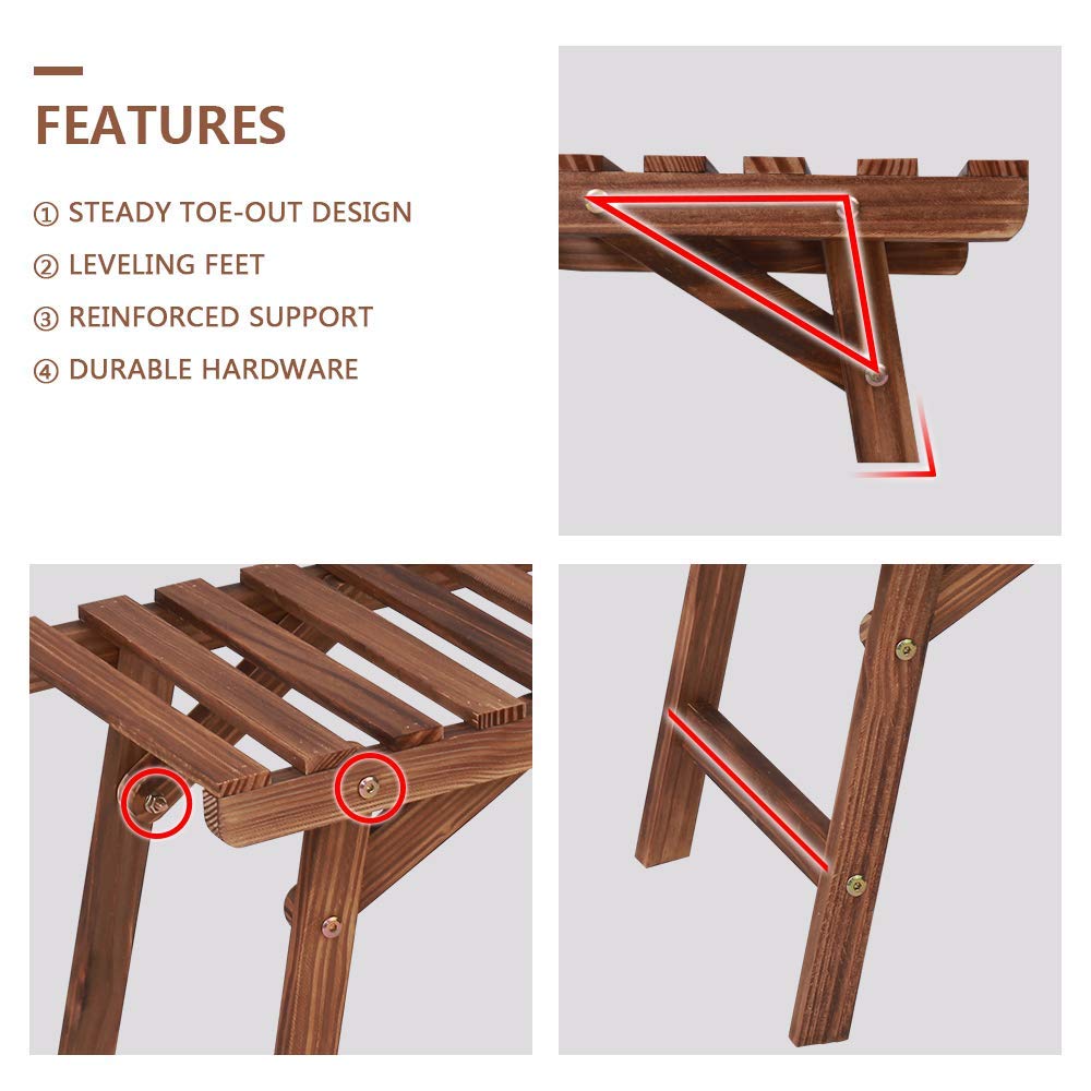 Ufine Freestanding 3 Tier Ladder Shelf Wood Plant Stand Indoor Outdoor Plant Display Rack Flower Pot Holder Planter Organizer
