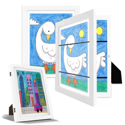 KBKBART Kids Artwork Frames Changeable, 2-Pack 8.3x11.8 Front Opening Kids Art Frame, White Children Art Project Kids Storage Display Picture Frames Holds 50-150 Pcs A4 Letters for 3D Picture, Crafts,