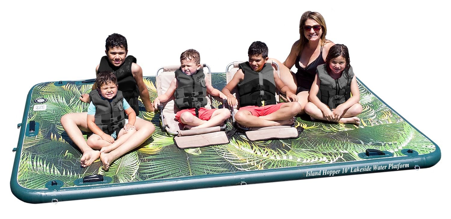 Island Hopper Lakeside Tropical Graphics Series 10ft x 6ft inflatable water platform floating dock & bouncer slide (Platform Only)
