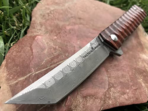 TACTICAL GEARZ Damascus Pocket Folding Knife! Rosewood Handle, Damascus Blade w/67 Layers & a VG10 Core! (Rogue XT)