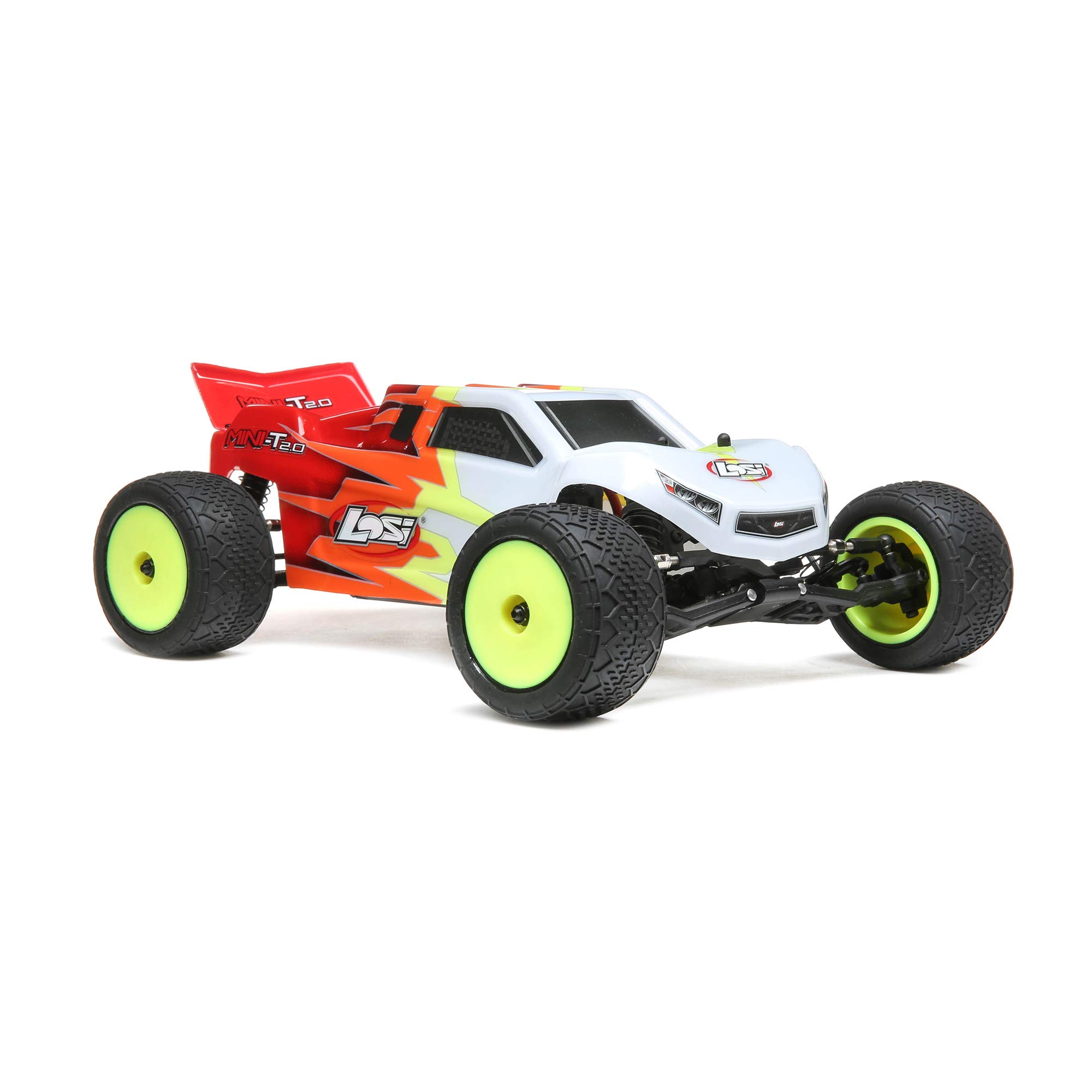 Losi 1/18 Mini-T 2.0 2 Wheel Drive Stadium RC Truck Brushed Ready to Run Battery Receiver Charger and Transmitter Included Red/White LOS01015T1
