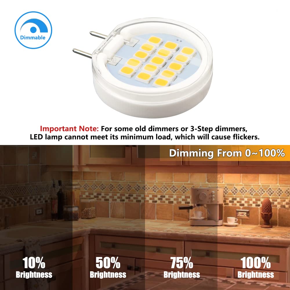Makergroup 3W G8 LED Bulbs Dimmable 20W 25W 35W G8 T4 120V Halogen Replacement for Under Counter Lights, Under Cabinet Puck Lights Warm White 2700K 6-Pack