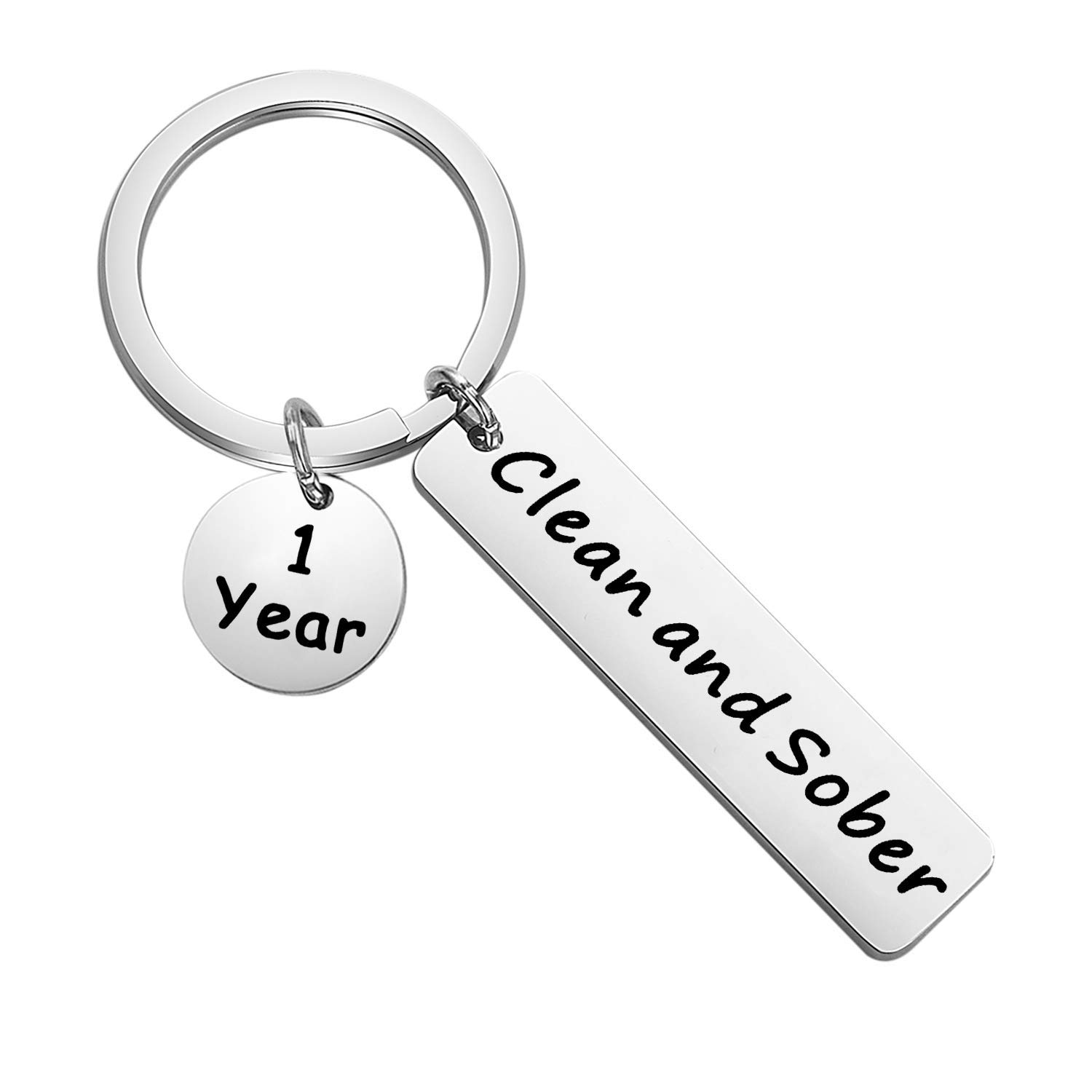 MAOFAED Sobriety Anniversary Keychain Sobriety Gift AA NA Recovery Jewelry Clean And Sober Encouragement Gift (clean sober 1year)