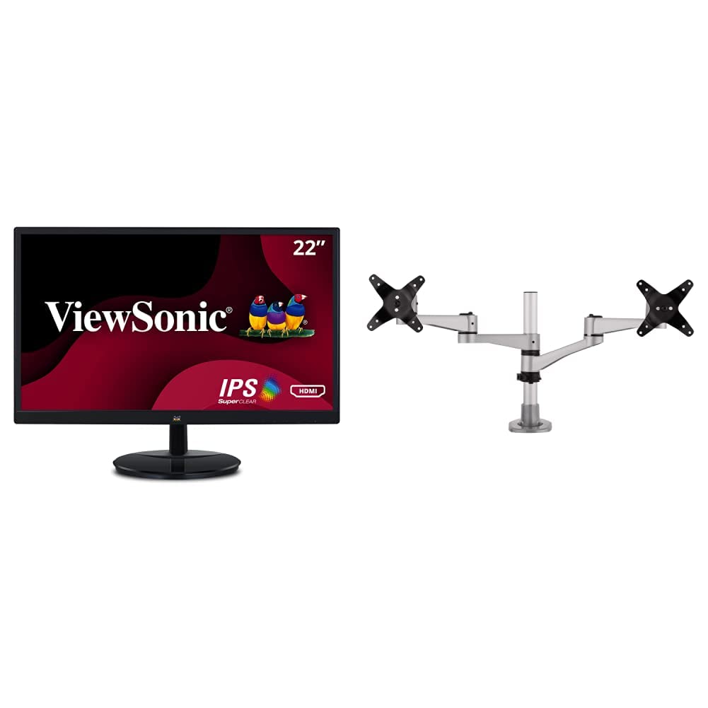 ViewSonic VA2259-SMH 22 Inch IPS 1080p LED Monitors and LCD-DMA-001 Dual Monitor Mounting Arm with Vesa Mount