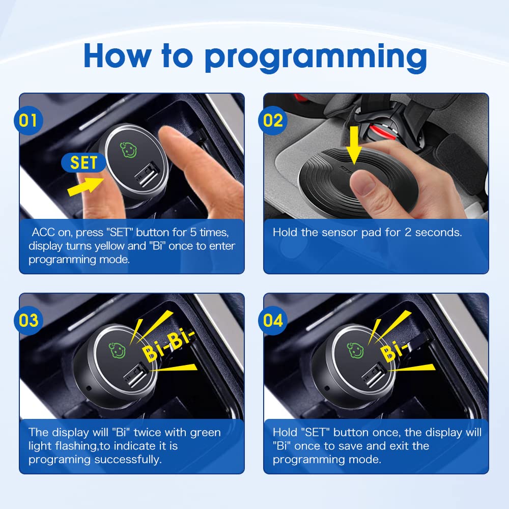 STEELMATE 1U Automotive Baby Car Seat Alarm System Reminder w/Extra Sensor Pad for Parents of 2 Babies