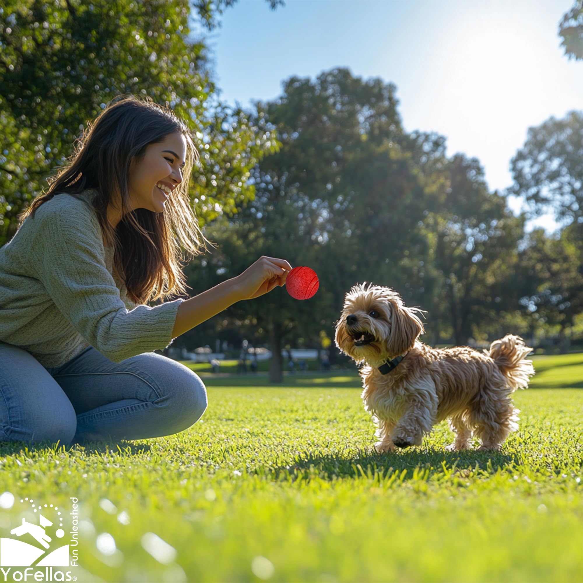 YoFellas Dog Fetch Ball Chew Toy Solid Red Rubber Ball Ultra Bounce, Indestructible for Aggressive Chewer - Small Medium and Large Dogs, Durable Interactive Training Ball Toy (3.5‘’ Diameter)