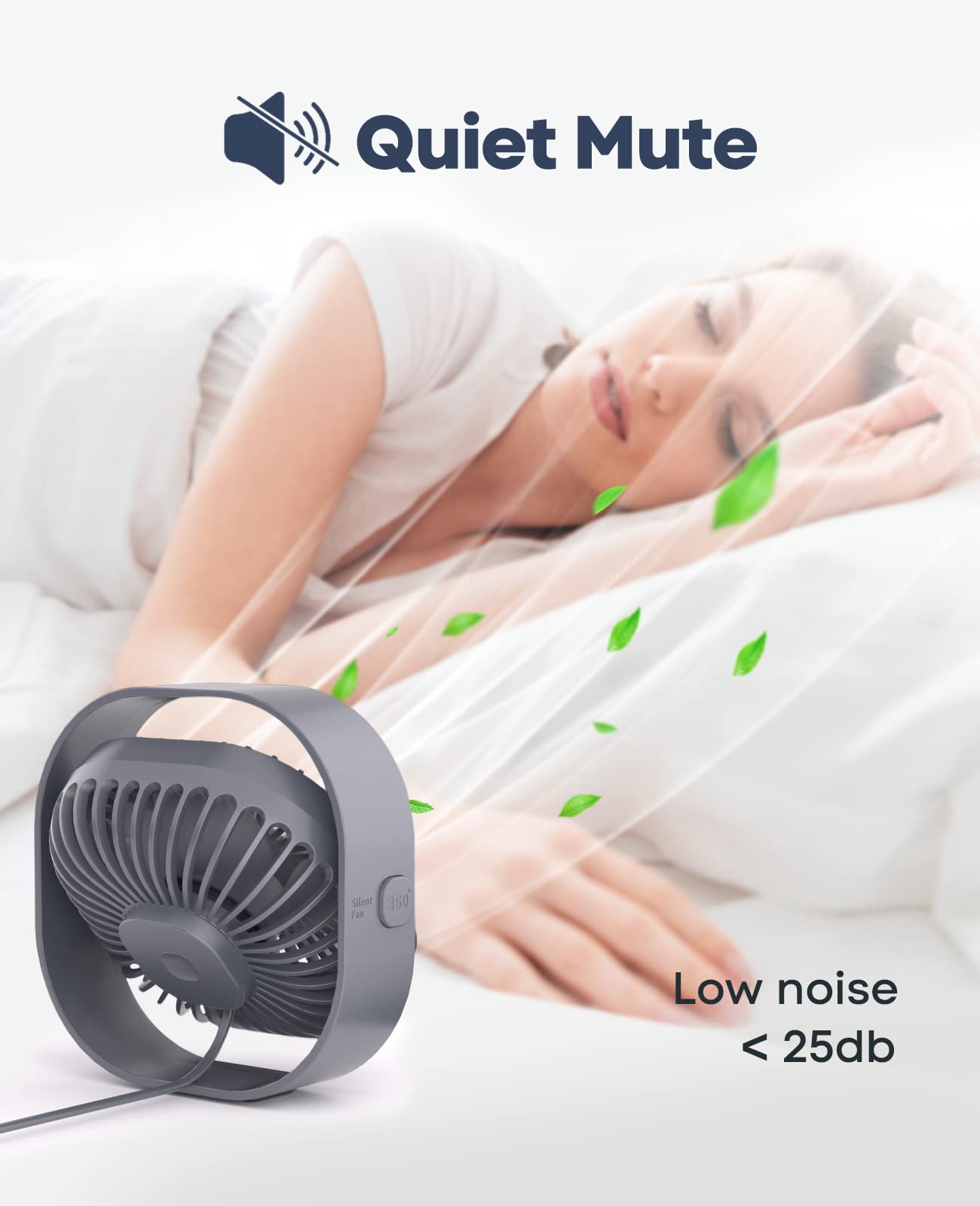 Smilfree Mini USB Desk Fan, 3 Speeds Portable Small Fan, 360° Adjustable Rotation Silent Desktop Fan for Home Office Makeup Personal Fan with Travel