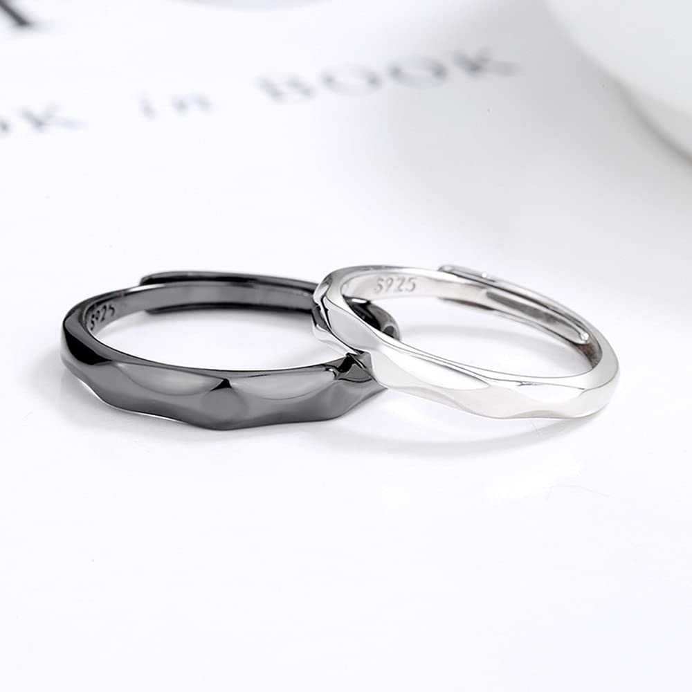 Minimalist Black and White Matching Rings for Couples Sterling Silver 925 Simple Engagement Wedding Ring Personalized Statement Promise Band Fashion Jewelry Gifts with Box Comfort Fit Adjustable