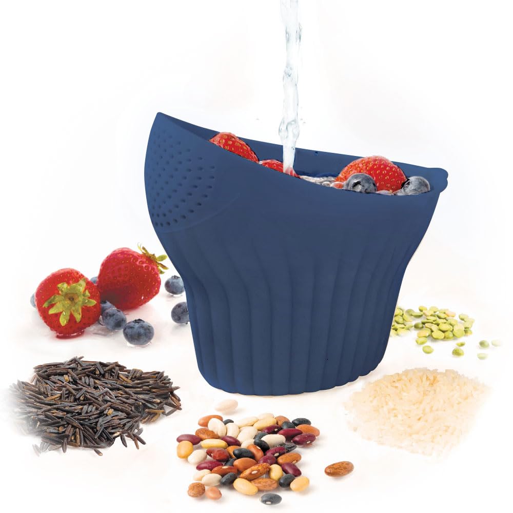 Talisman Designs 2-in-1 Measure Rinse & Strain | Holds up to 2 Cups | Food Strainer | Fruit Washing Basket | Strainer & Colander for Kitchen Sink | Dishwasher Safe - Cream