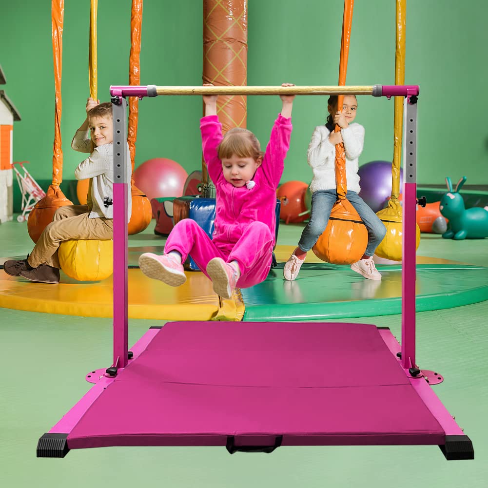 Peakpath Updated Expandable Gymnastics Kip Bar,Fiberglass Rail,Adjustable Height 3'-4.8' Junior Training Bar,Home Gym Equipment,Ideal for Indoor and Home Training,1-4 Levels,300lbs Weight Capacity