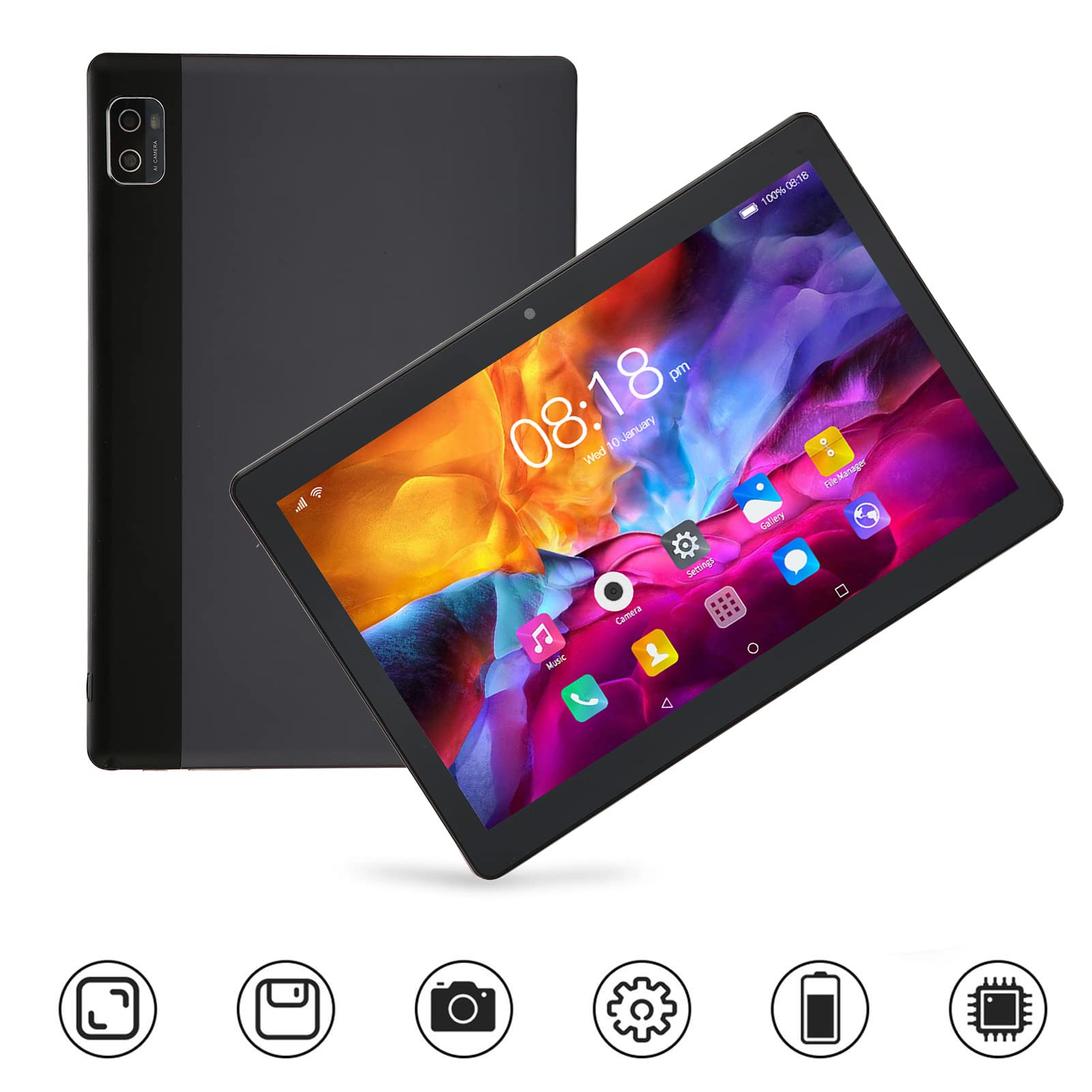 soobu 10.1 Inch Tablet, Calling Tablet Black 10.1 Inch 1960x1080 IPS 5G WiFi for Android12 for Painting (US Plug)