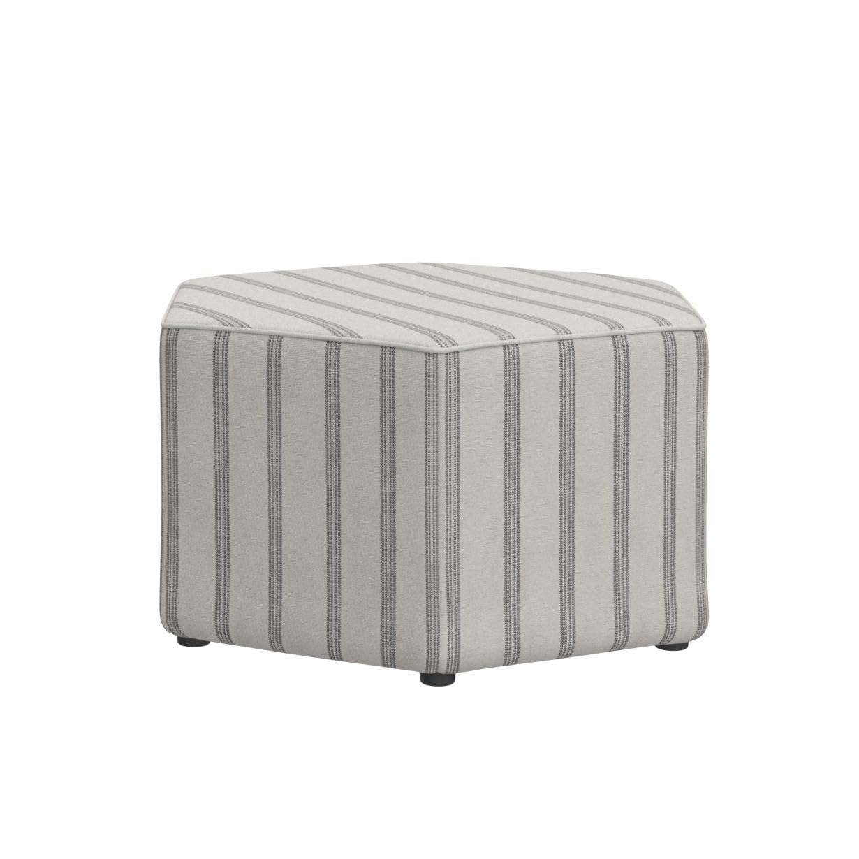 MARTHA STEWART Ellen Coffee Table - Solid Wood Frame, Soft Fabric, Large Accent Ottoman - Modern Foam Padded Top Footstool Cocktail Living Room Furniture Natural, 32" W x 32" D x 18" H, Grey Stripes