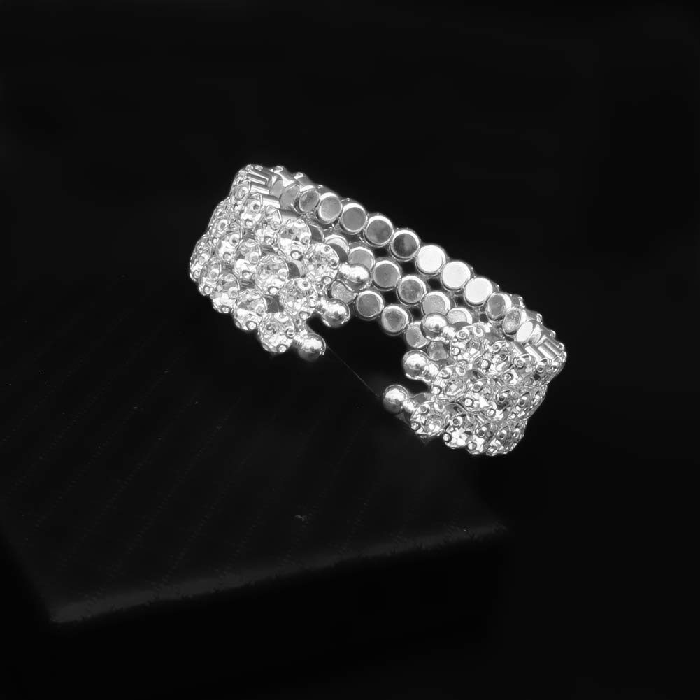 JSEA Womens Silver Tone 6mm Rhinestone Open Cuff Bracelet Bangles Gold Tone Wedding Party Jewelry (Silver 3)