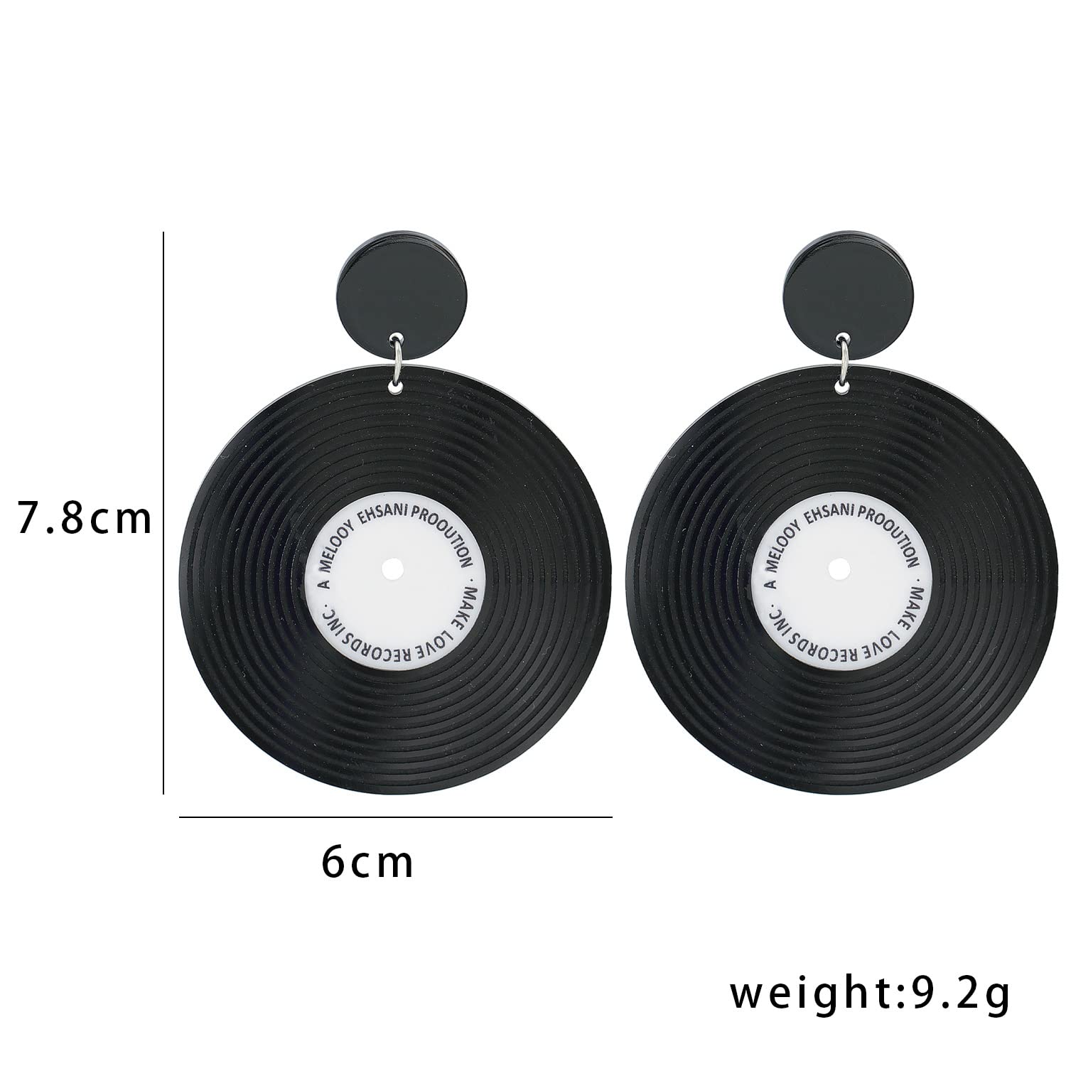Old School Vinyl Records Dangle Earrings, 1950's Rock 'N' Roll Women's Vinyl Record Earrings for Retro 50's Disco Party Statement Jewelry (A black)