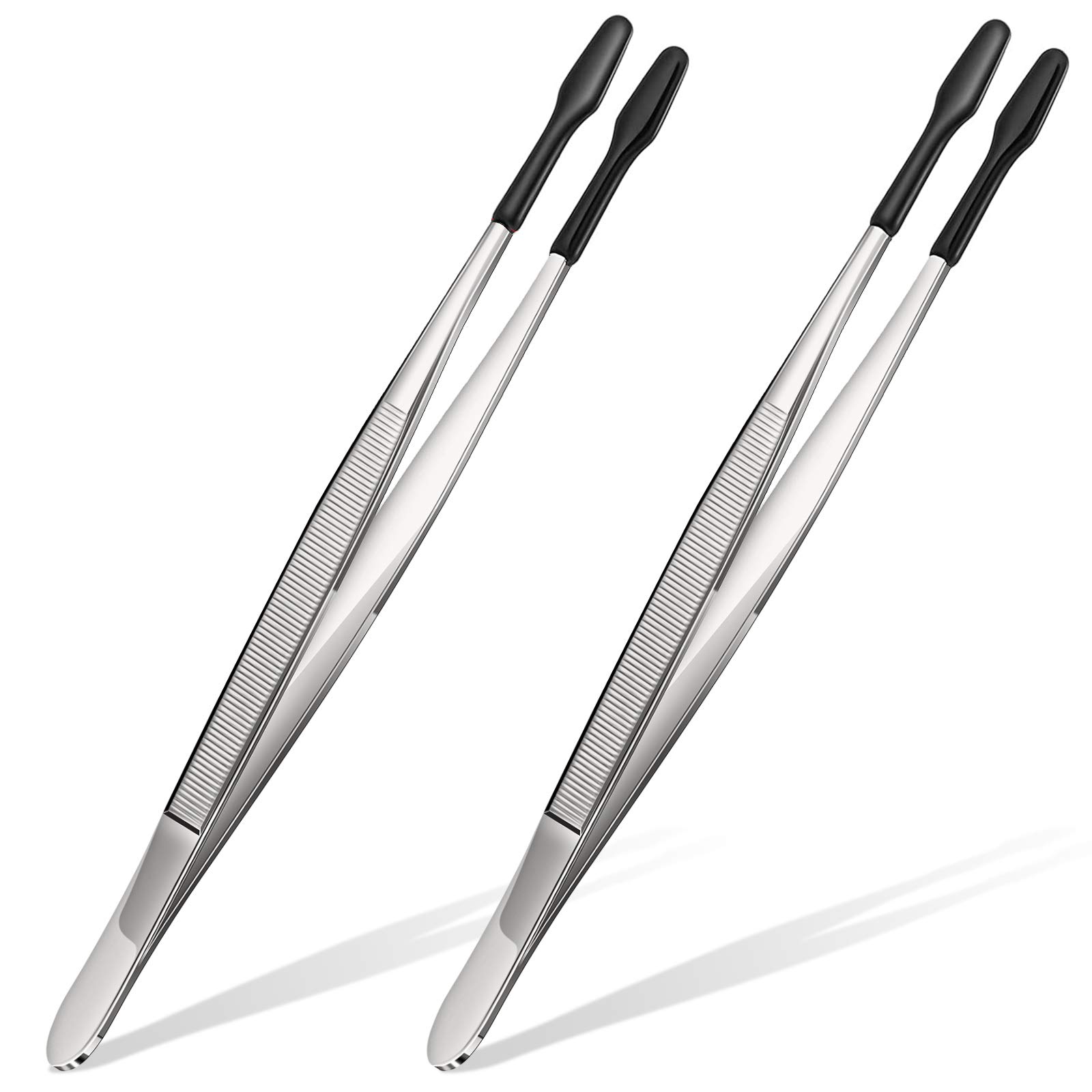 Rubber Tipped Tweezers PVC Rubber Coated Soft Non Marring Flat Tip Lab Industrial Hobby Craft Tweezers Tools Jewelry Coin Stamp Tweezer Tongs (Black,2 Pieces)