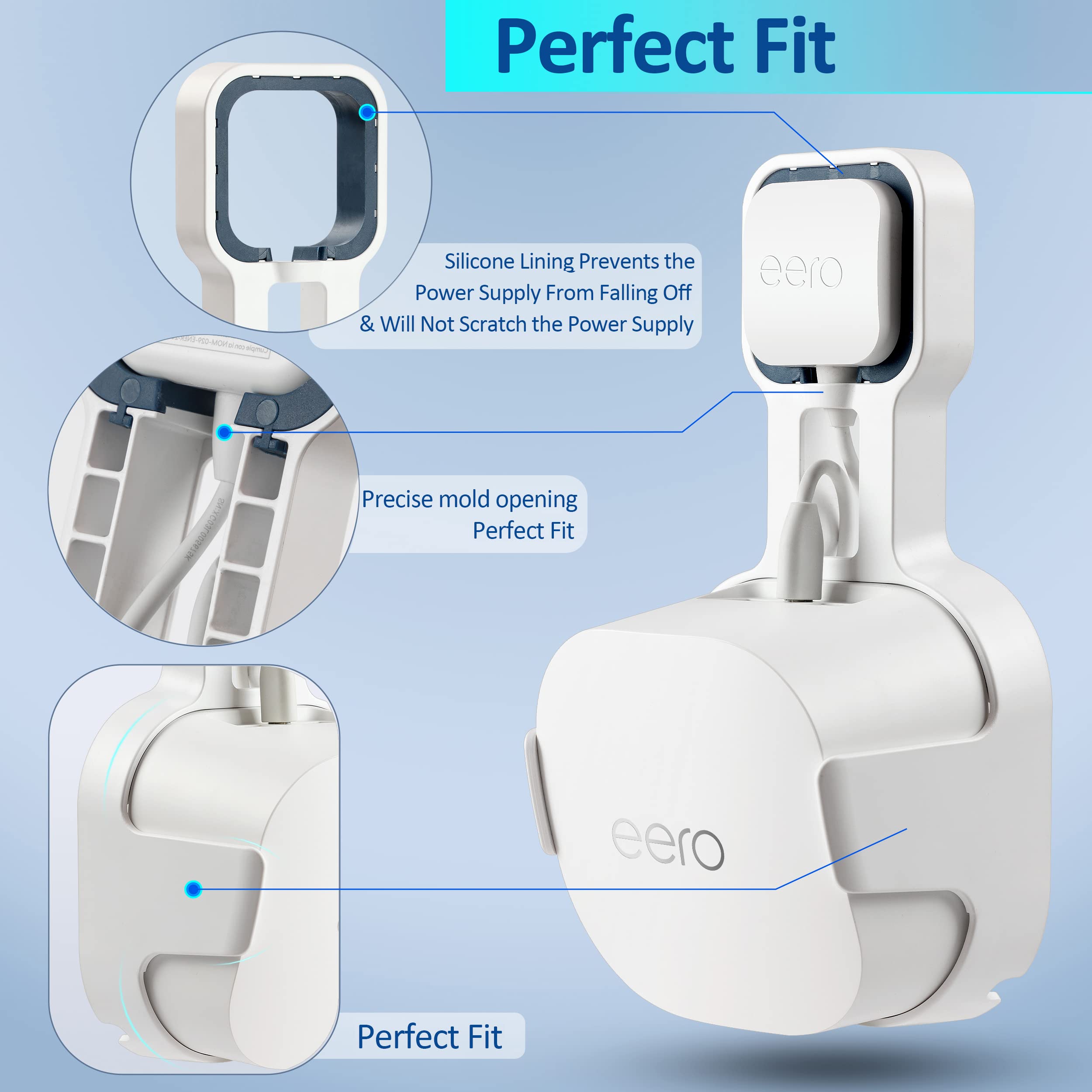 STANSTAR Wall Mount for Eero 6+ Dual-Band Mesh Wi-Fi 6+ Router, Sturdy Outlet Brackets Holder, Space Saving, Cord Management for Eero 6+ Plus Router Without Messy Wires and Screws (3Pack)